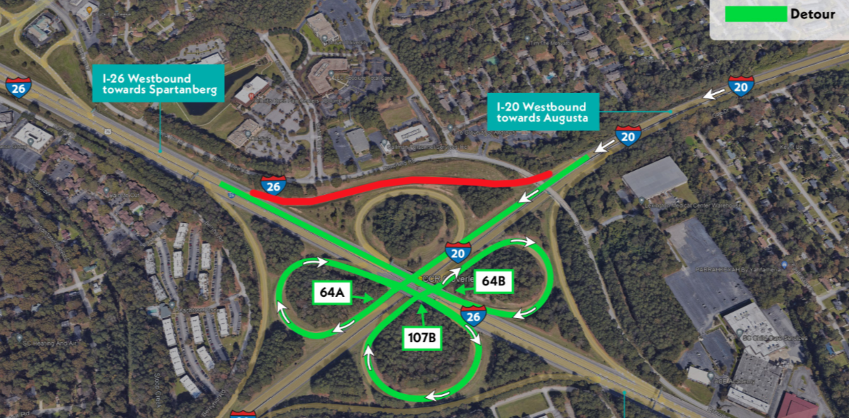 Temporary Closure: I-20 West ramp to I-26 West